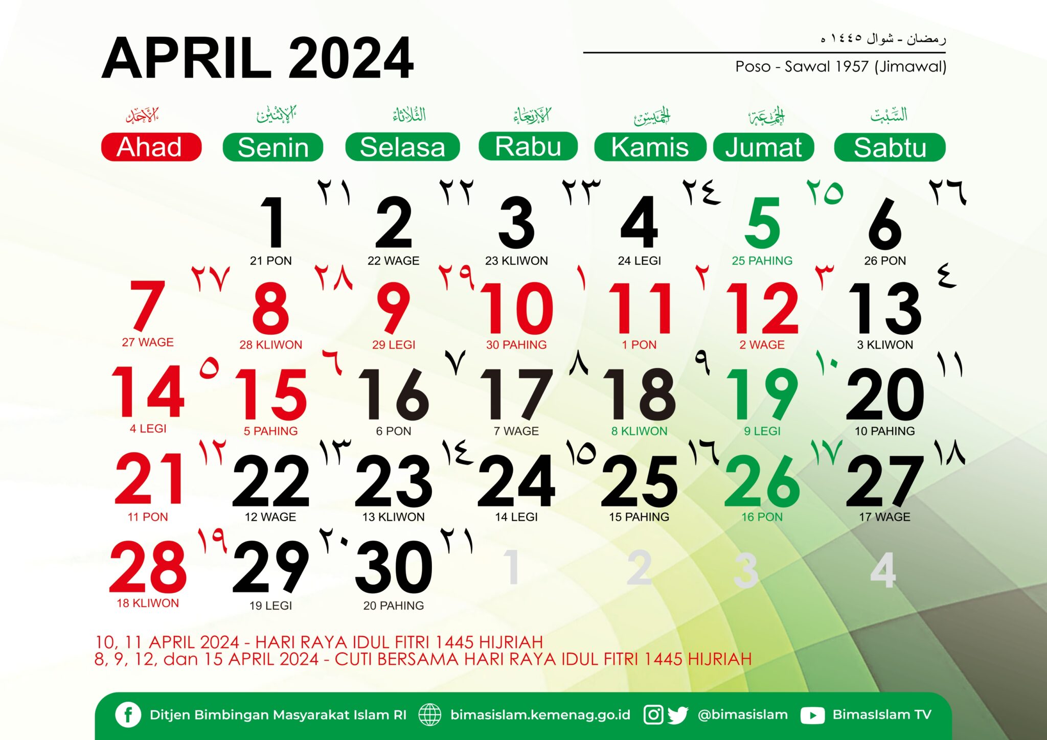Kalender Jawa Bulan April 2024 Lengkap dengan Weton dan Tanggalan Islam